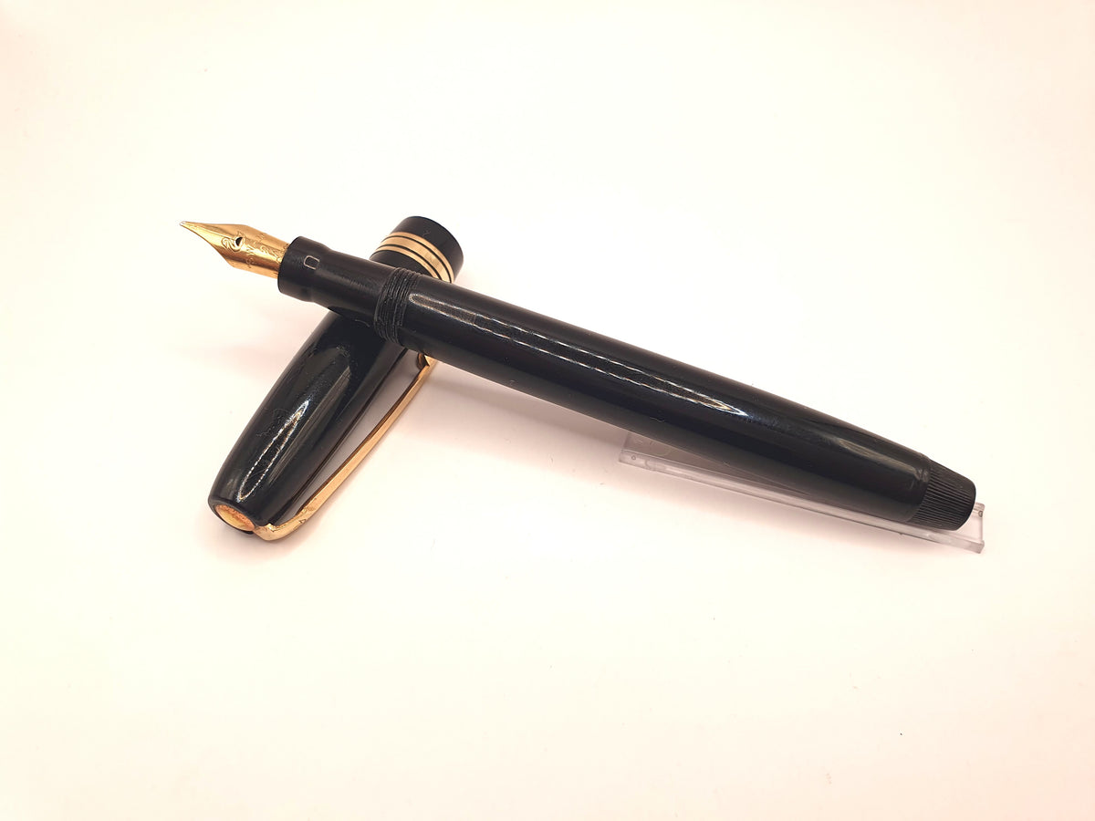 Vintage Swan Leverless Black with Gold Trim Fountain Pen (14ct M Nib ...